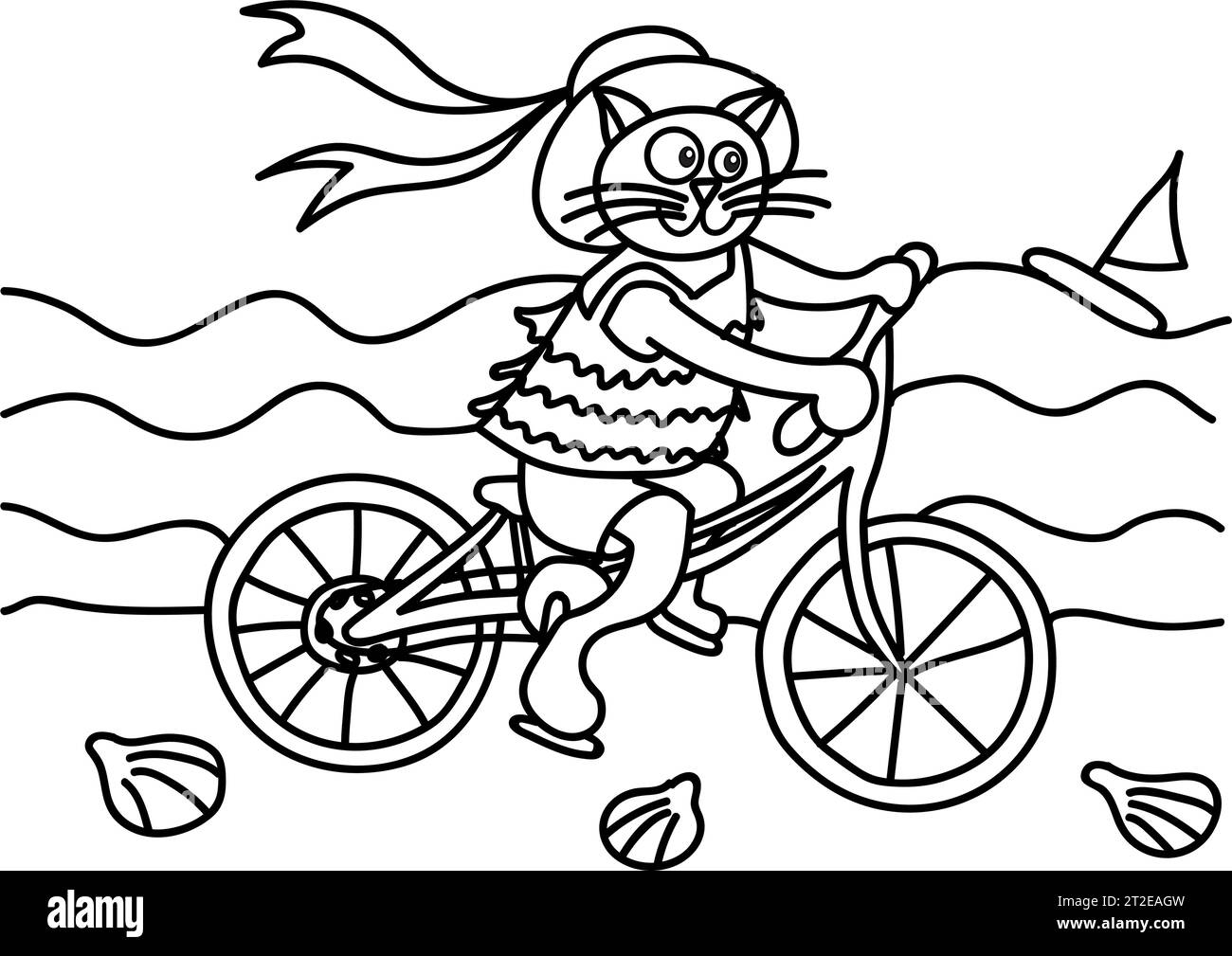 Cat on Bicycle, Black and White Stock Vector Image & Art - Alamy