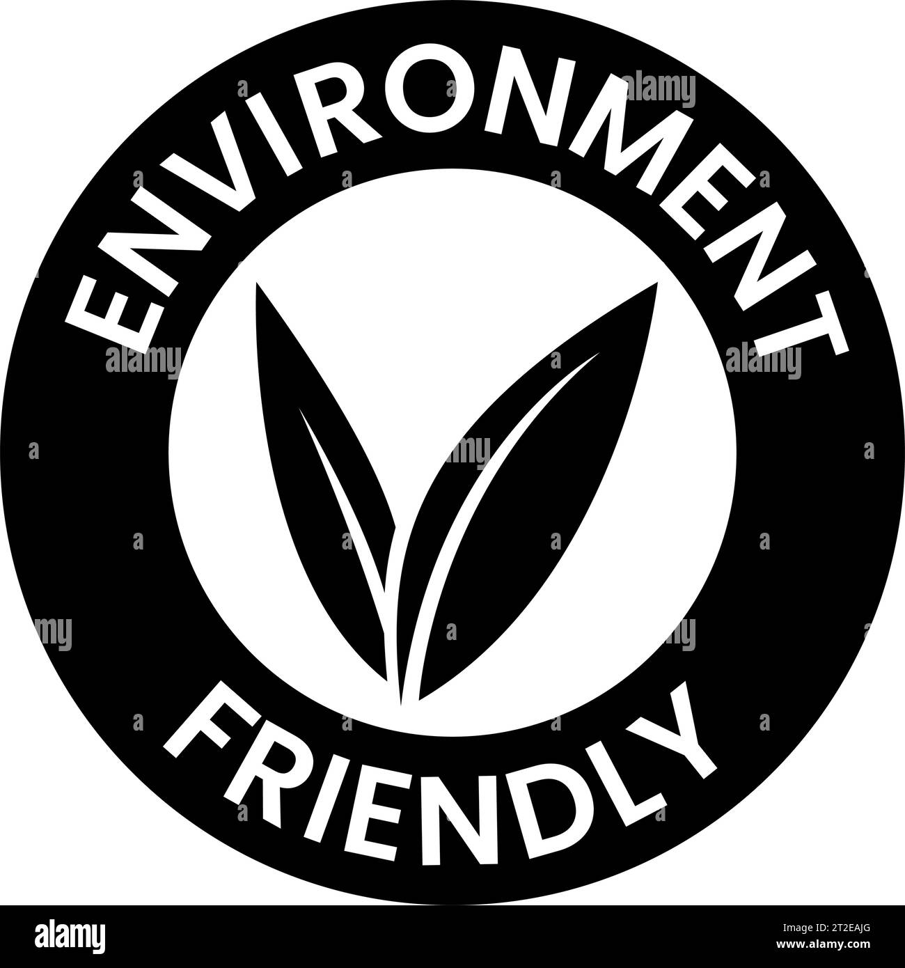 Round Environment Friendly Icon with Black V Shaped Leaves on a White ...