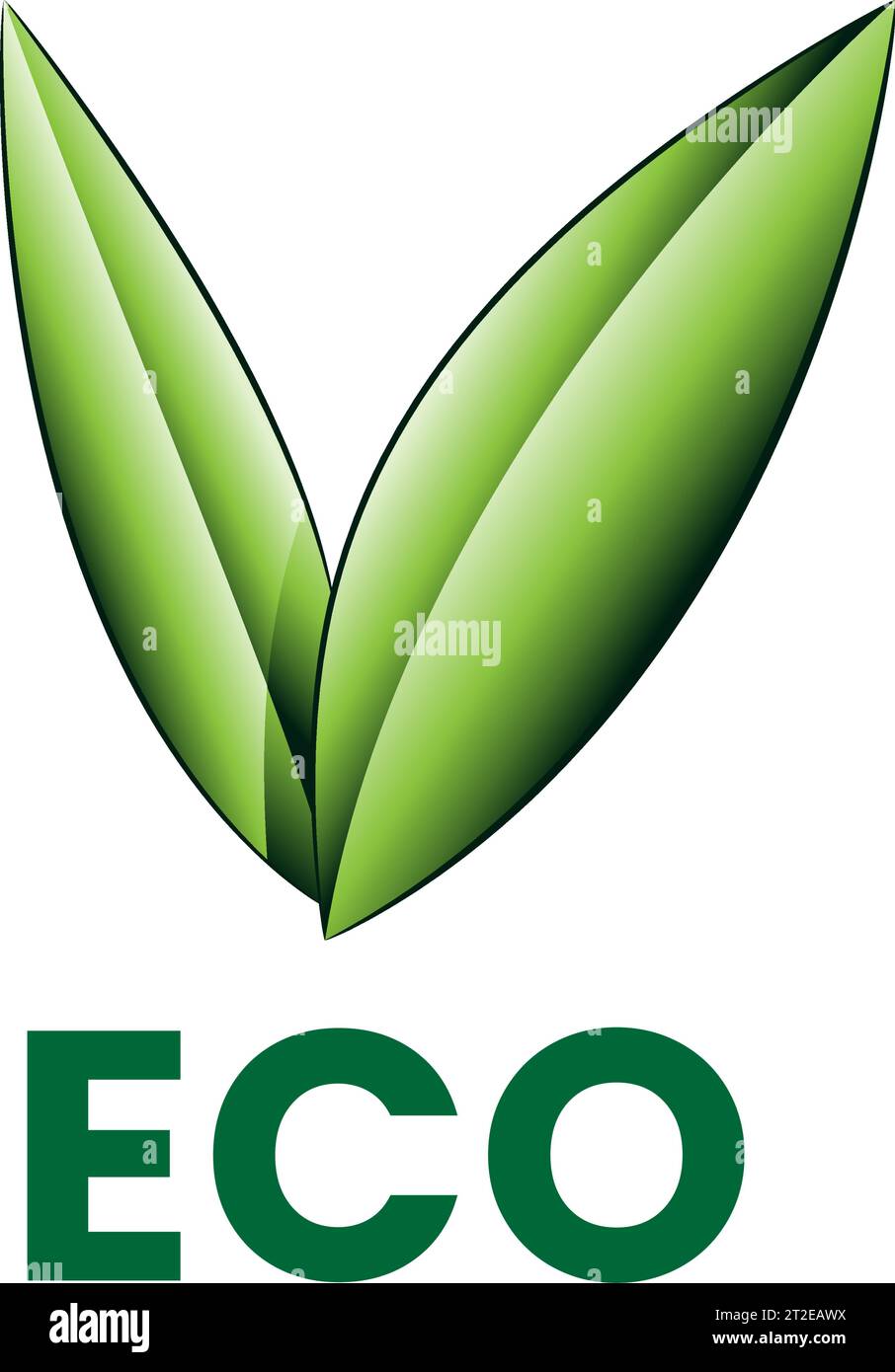 Shaded Green Eco Icon with V Shaped Leaves on a White Background Stock ...
