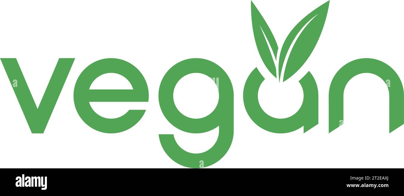 Vegan Text Logo with Green V shaped Leaves on a White Background Stock ...