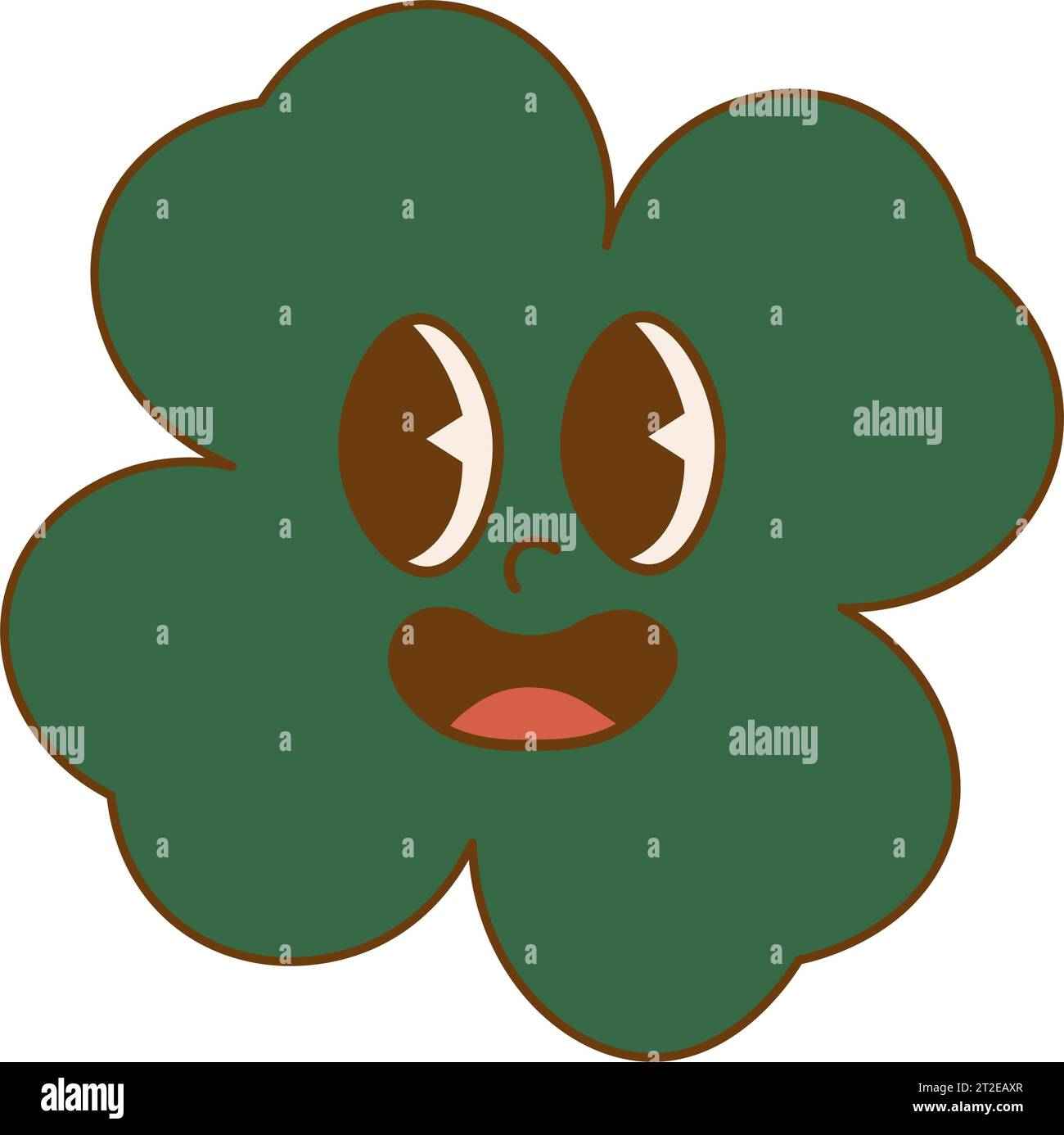 Trendy retro cartoon character clover with four leaf. Happy Saint ...