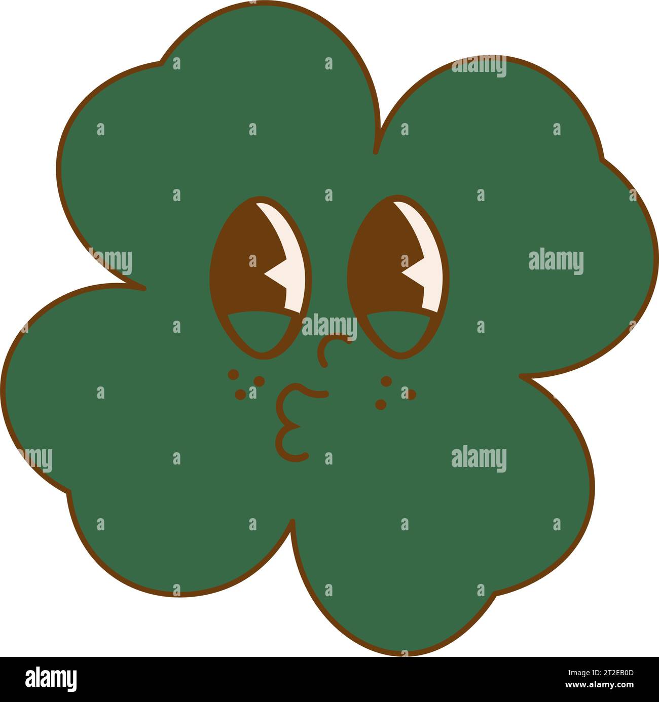 Trendy retro cartoon character clover with four leaf. Happy Saint ...