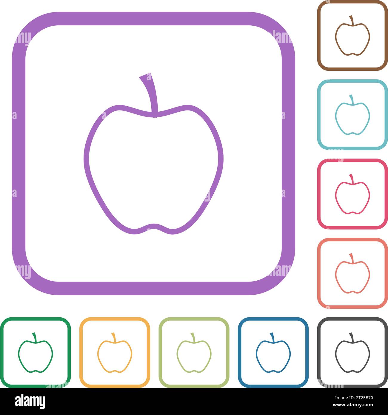 Apple outline simple icons in color rounded square frames on white ...