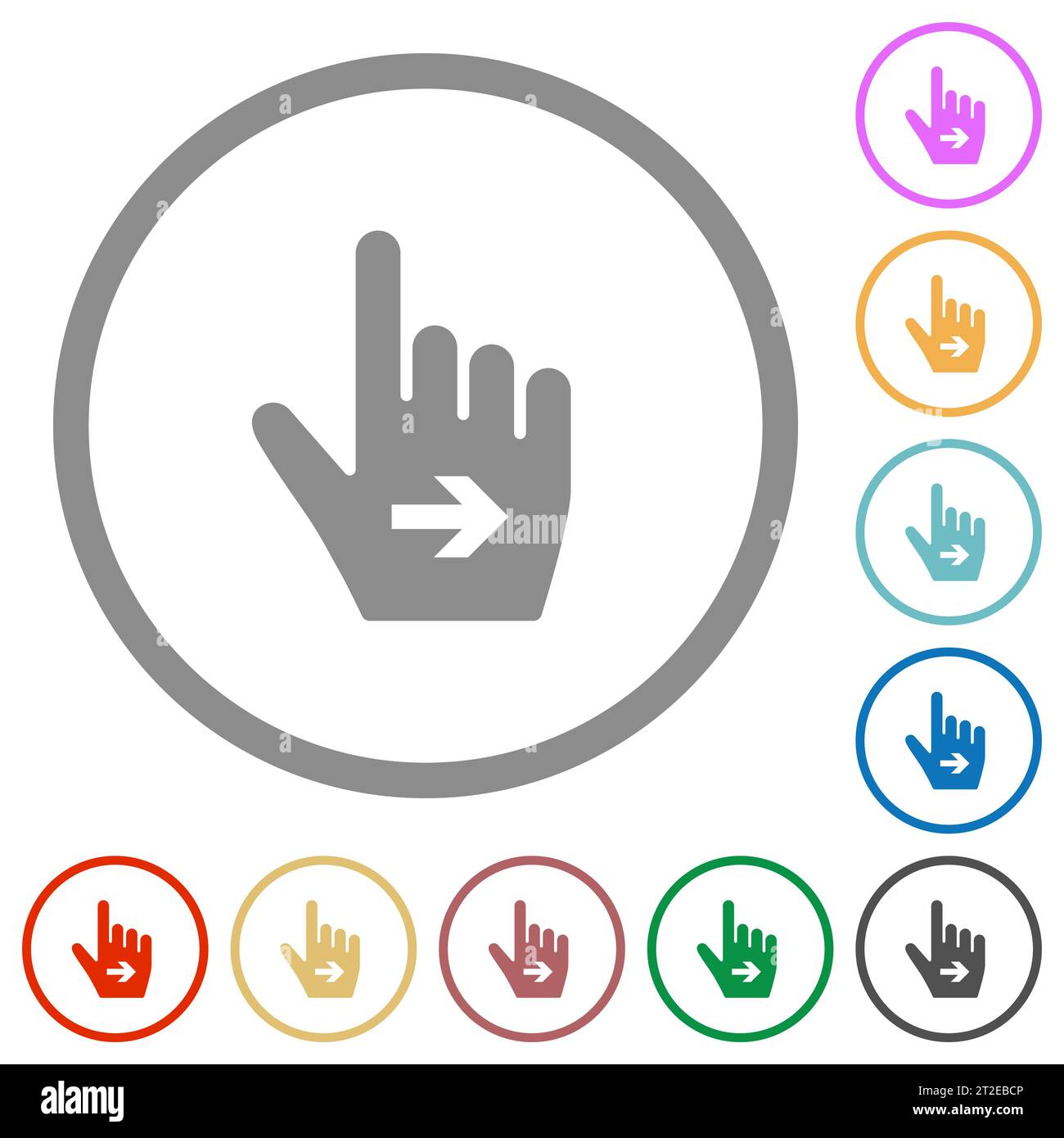 Hand cursor right solid flat color icons in round outlines on white ...