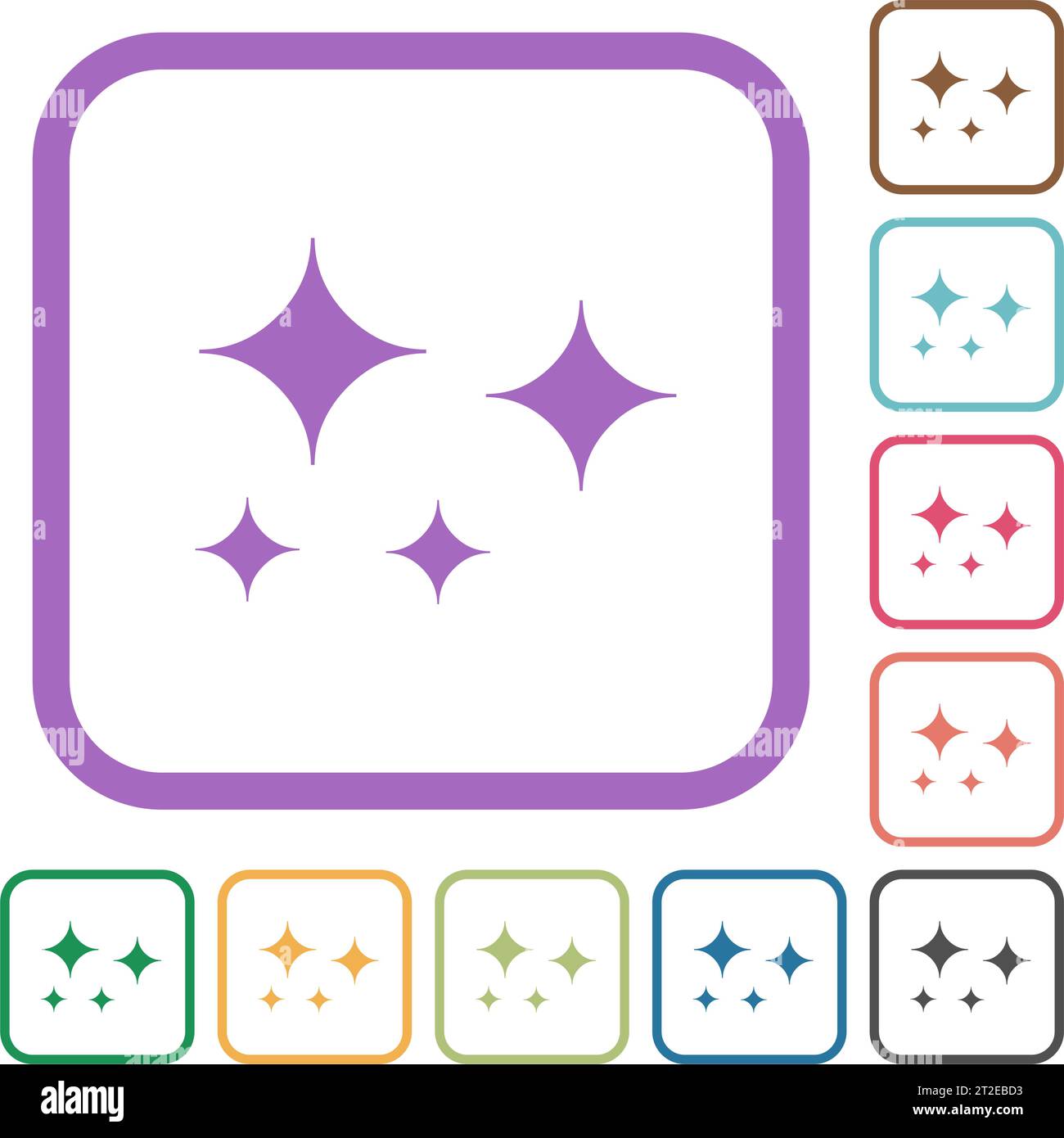 Glare stars solid simple icons in color rounded square frames on white background Stock Vector ...