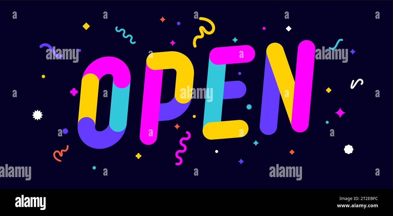 Open. Greeting card, banner, poster and sticker, holiday geometric ...