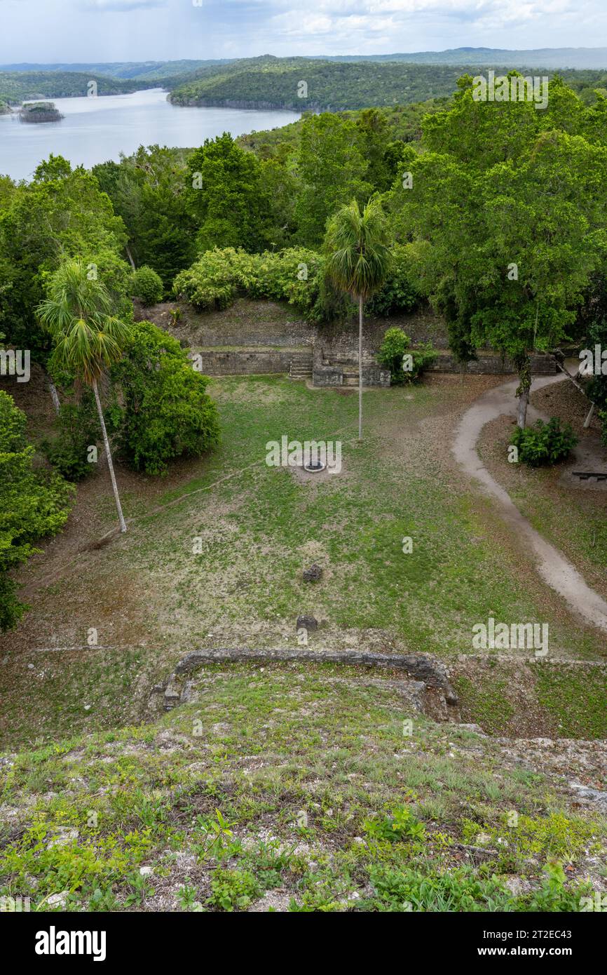 View of Lake Yaxha & Plaza E from the top of Structure 216 in the Mayan ...