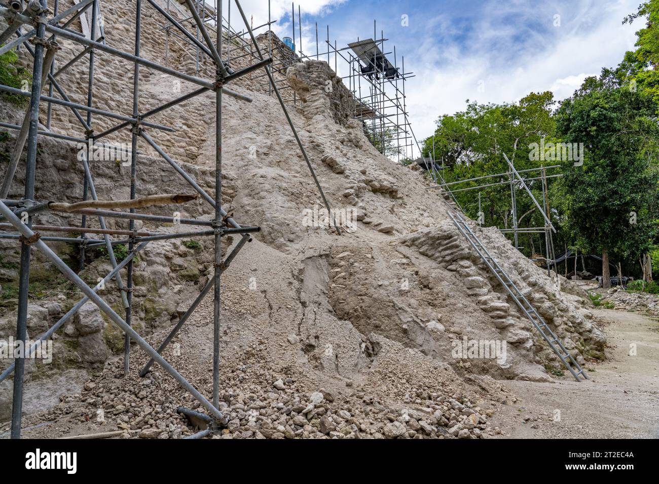 Scaffolding for archeological work on Structure 137 in the North ...