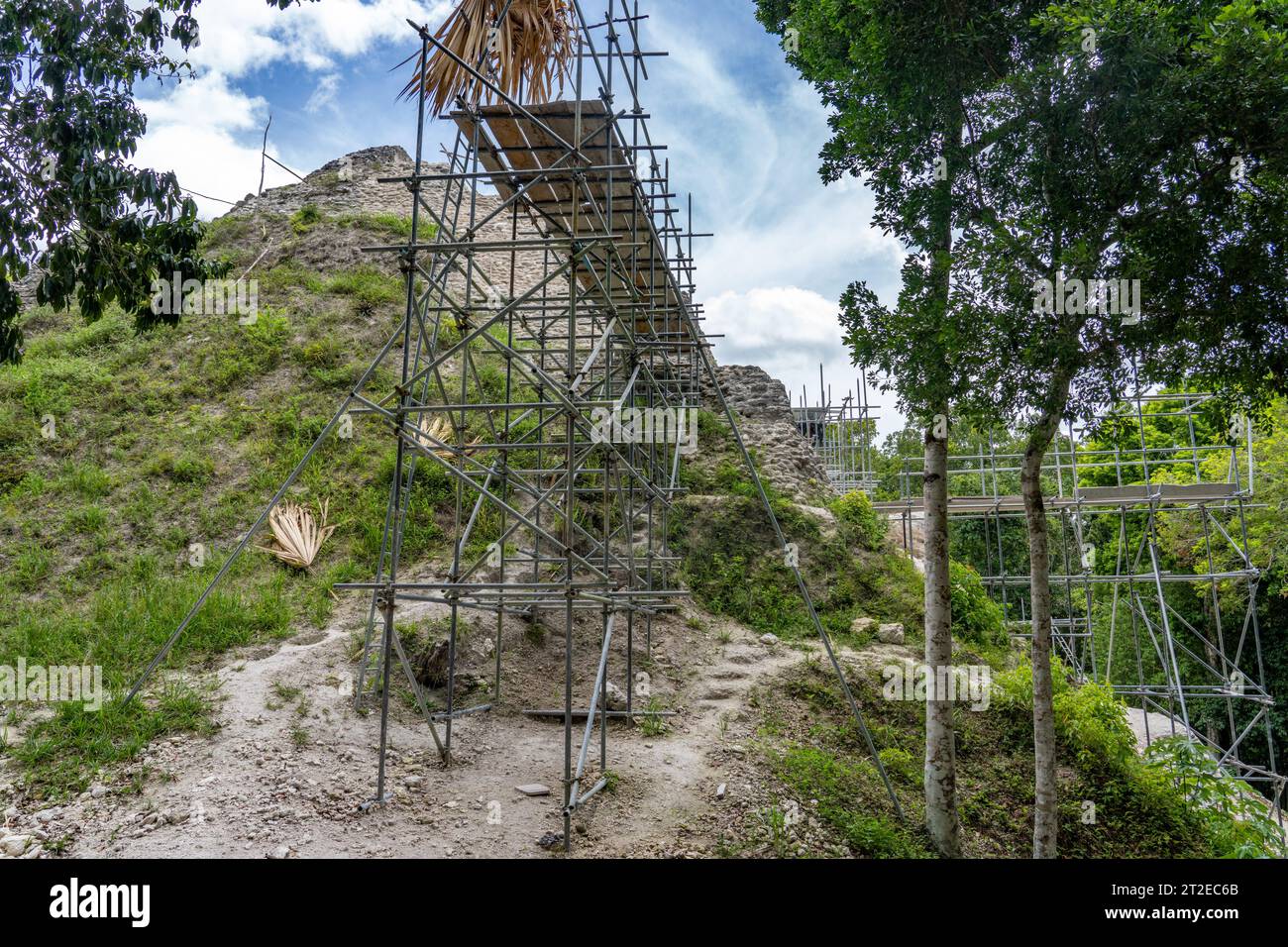 Scaffolding for archeological work on Structure 137 in the North ...