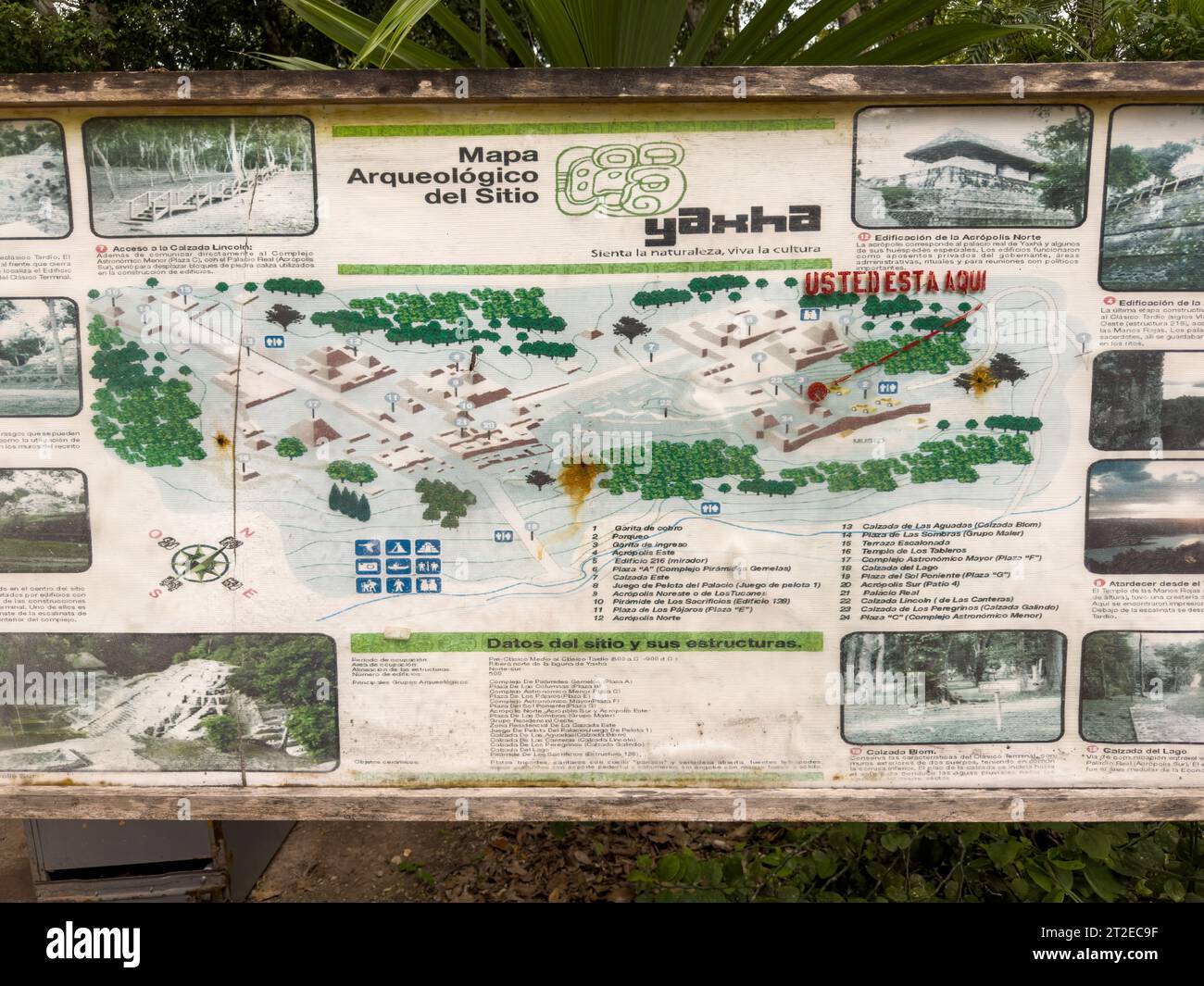 A site map at the entrance to the Mayan ruins in Yaxha-Nakun-Naranjo ...