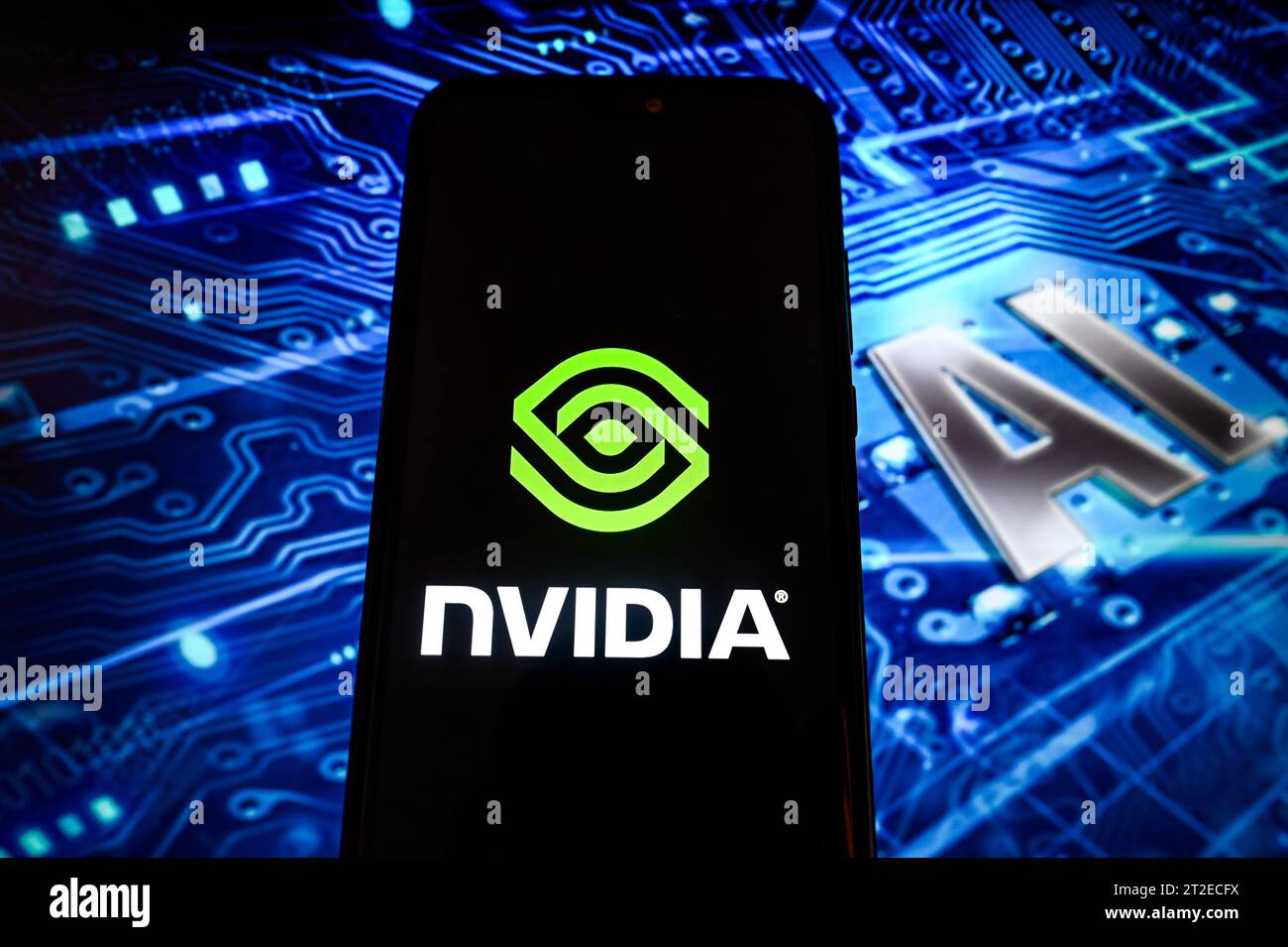 In this photo illustration a NVidia logo is displayed on a smartphone ...