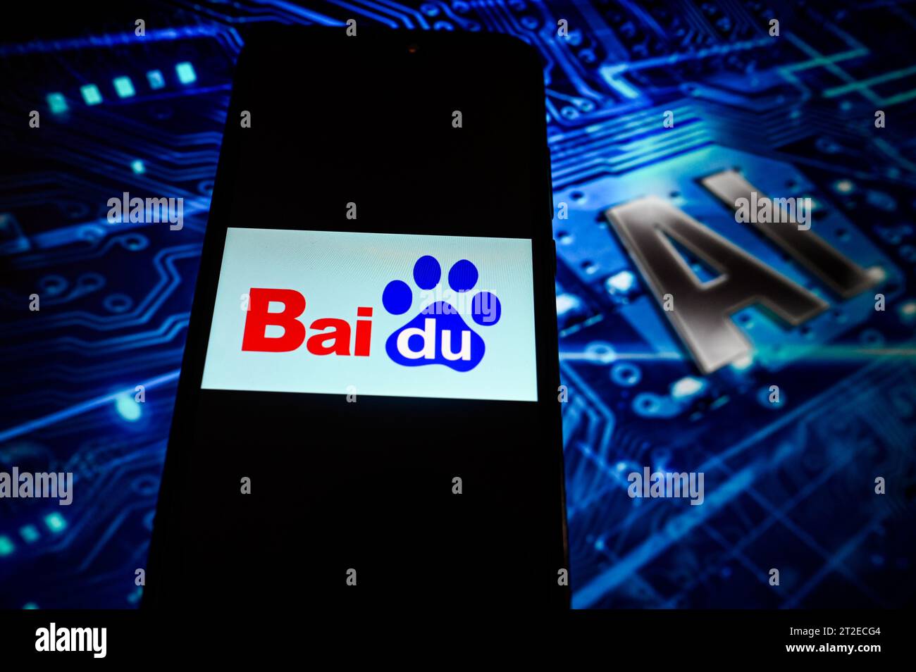 In this photo illustration a Baidu logo is displayed on a smartphone ...