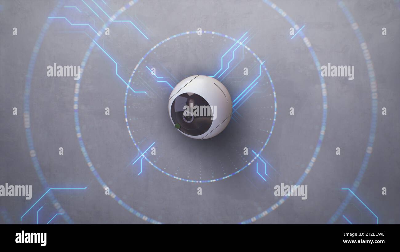 Rotating security camera with AI recognition installed on the wall. 3D ...