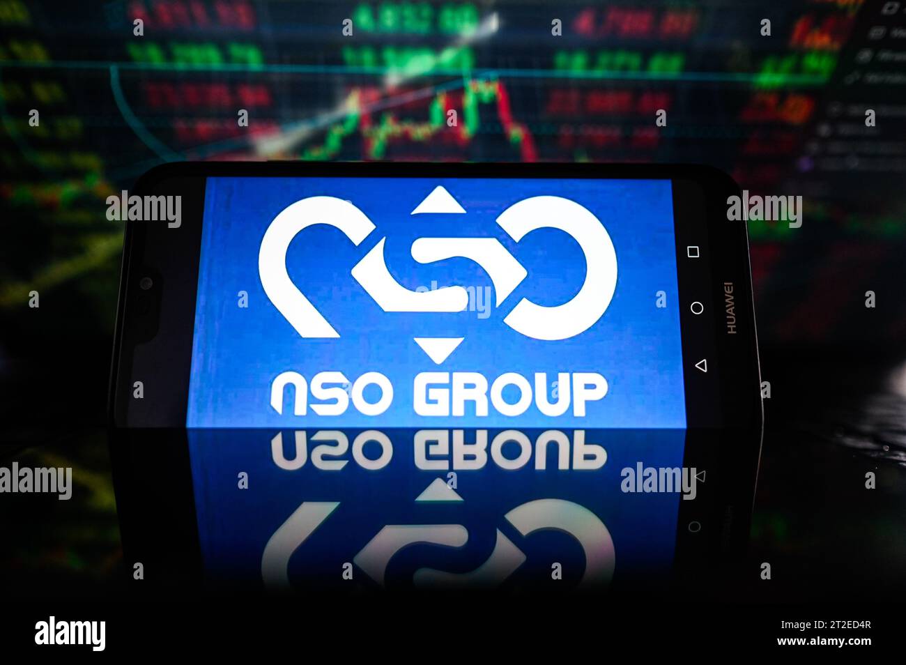 In this photo illustration a NSO Group logo is displayed on a ...