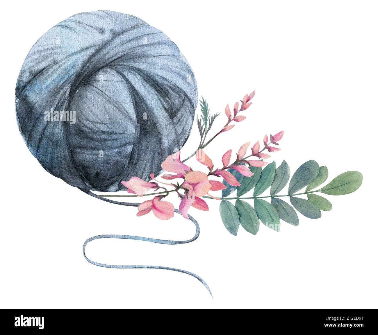 Hand drawn watercolor indigo coloring natural plant dye and materials ...