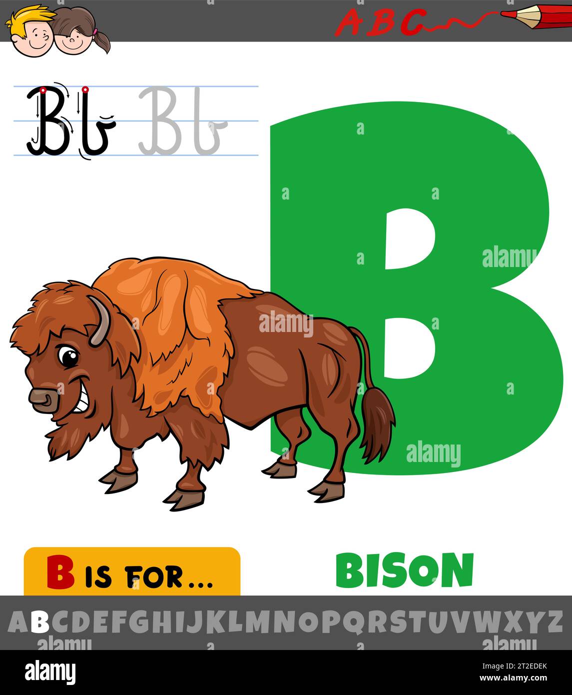 Educational cartoon illustration of letter B from alphabet with wild ...