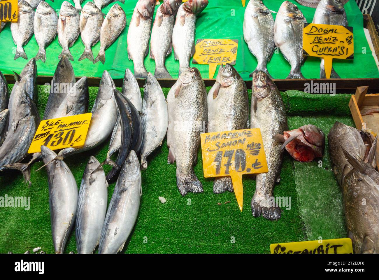 Istanbul, Turkey, A stand at fish market of uskudar (turkish, Üsküdar ...