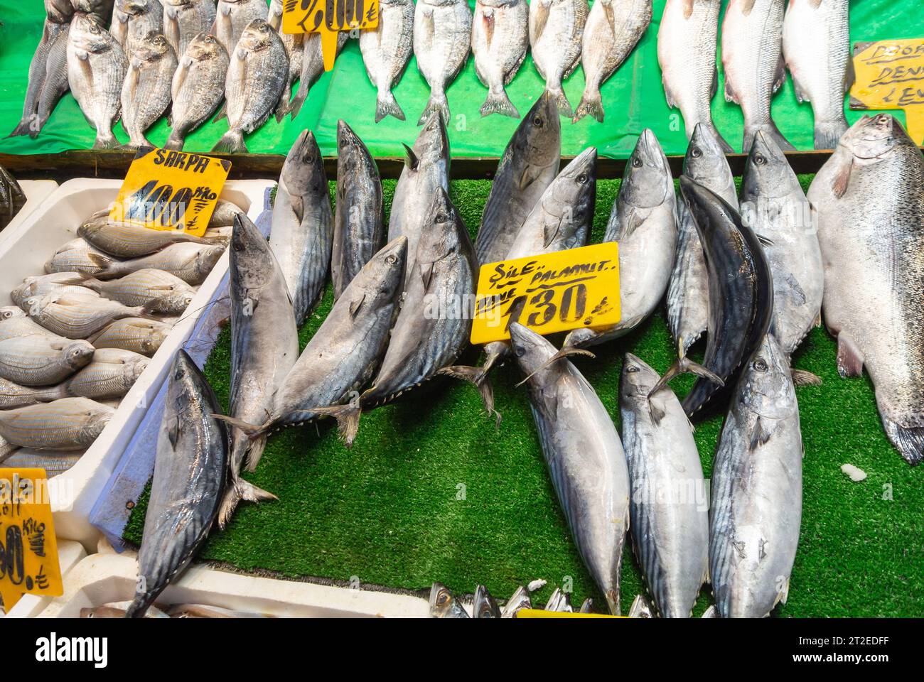 Istanbul, Turkey, A stand at fish market of uskudar (turkish, Üsküdar ...