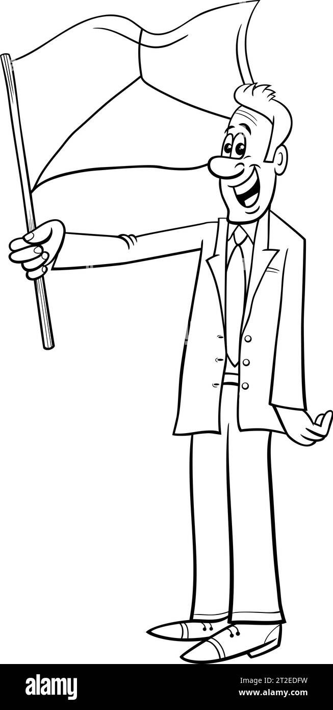Cartoon illustration of man character holding a flag coloring page ...