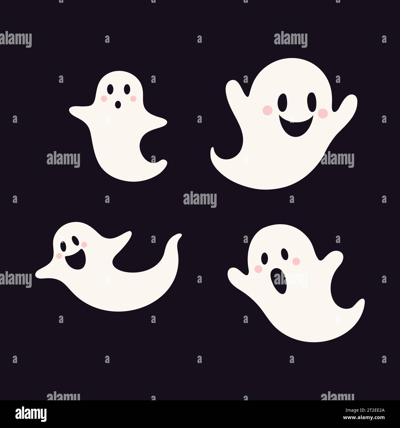 Set of cute ghosts. Scary ghostly monsters design decoration for ...