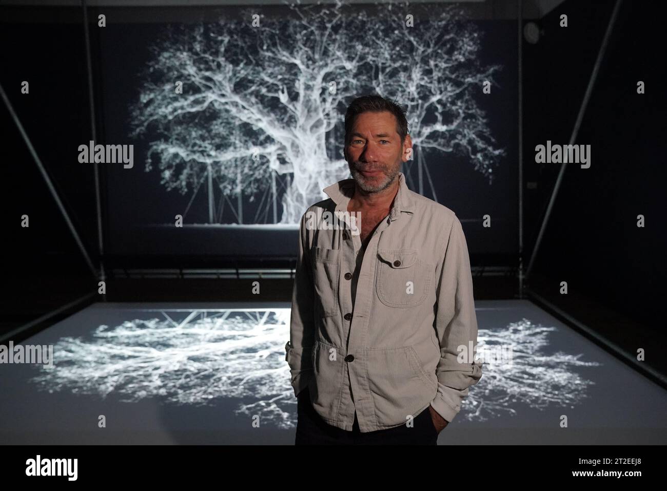 Artist Mat Collishaw stands before his work Albion, a depiction of the ...