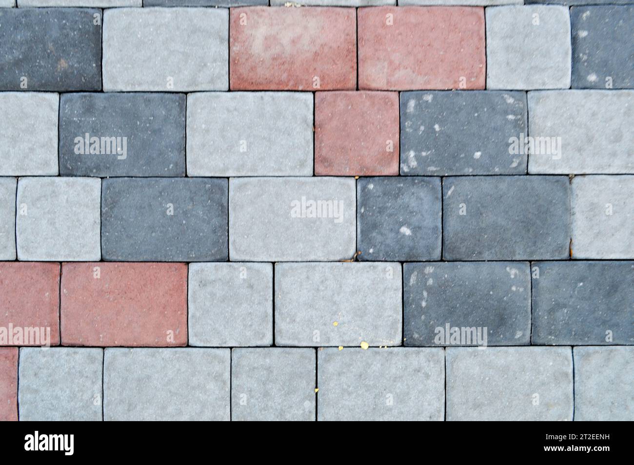 Texture of gray rectangular concrete stone paving slabs on the road ...
