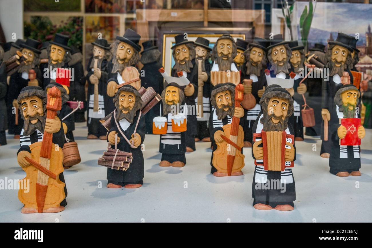 Figures of Jewish musicians in their traditional clothes displayed at ...