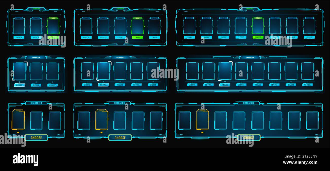 Hud game frame, interface panel borders and avatar neon display. Vector ...