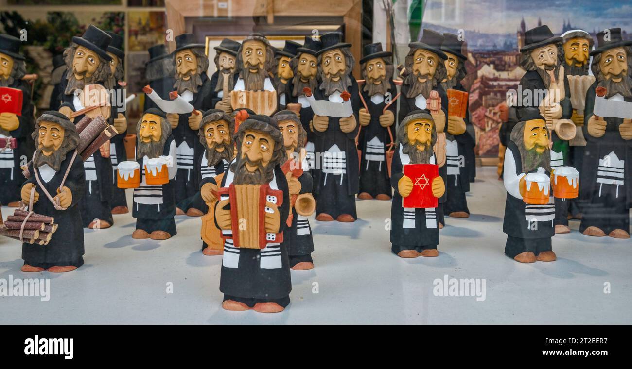Figures of Jewish musicians in their traditional clothes displayed at ...