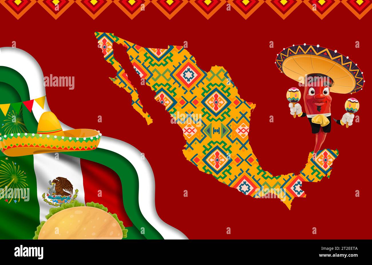 Mexico Independence Day banner with Mexican flag, map and pepper ...