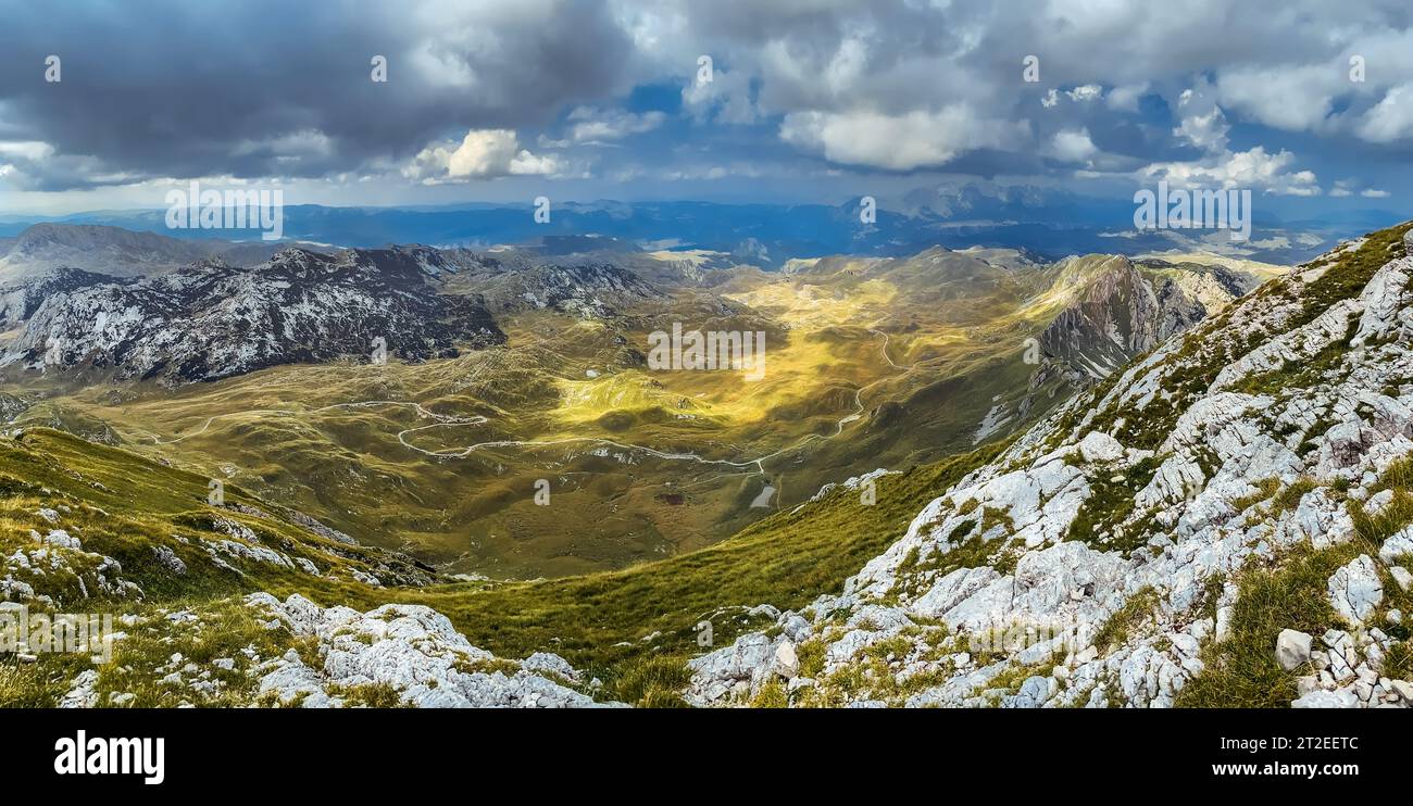 Summer landscape with Durmitor Ring, panoramic road around mountains ...