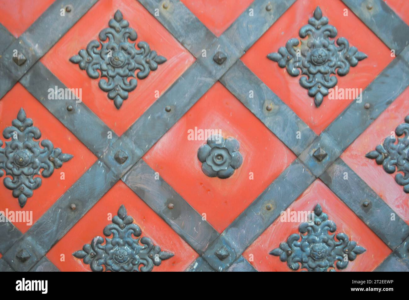 Texture of an old ancient medieval red antique sturdy iron metal door ...