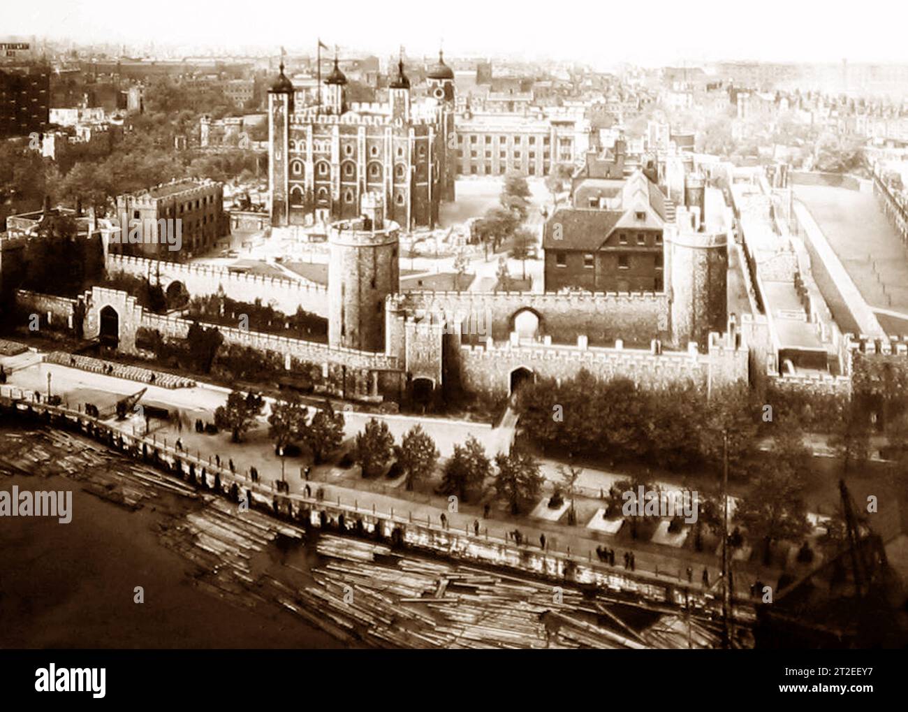 Tower of London from Tower Bridge, London, Victorian period Stock Photo ...