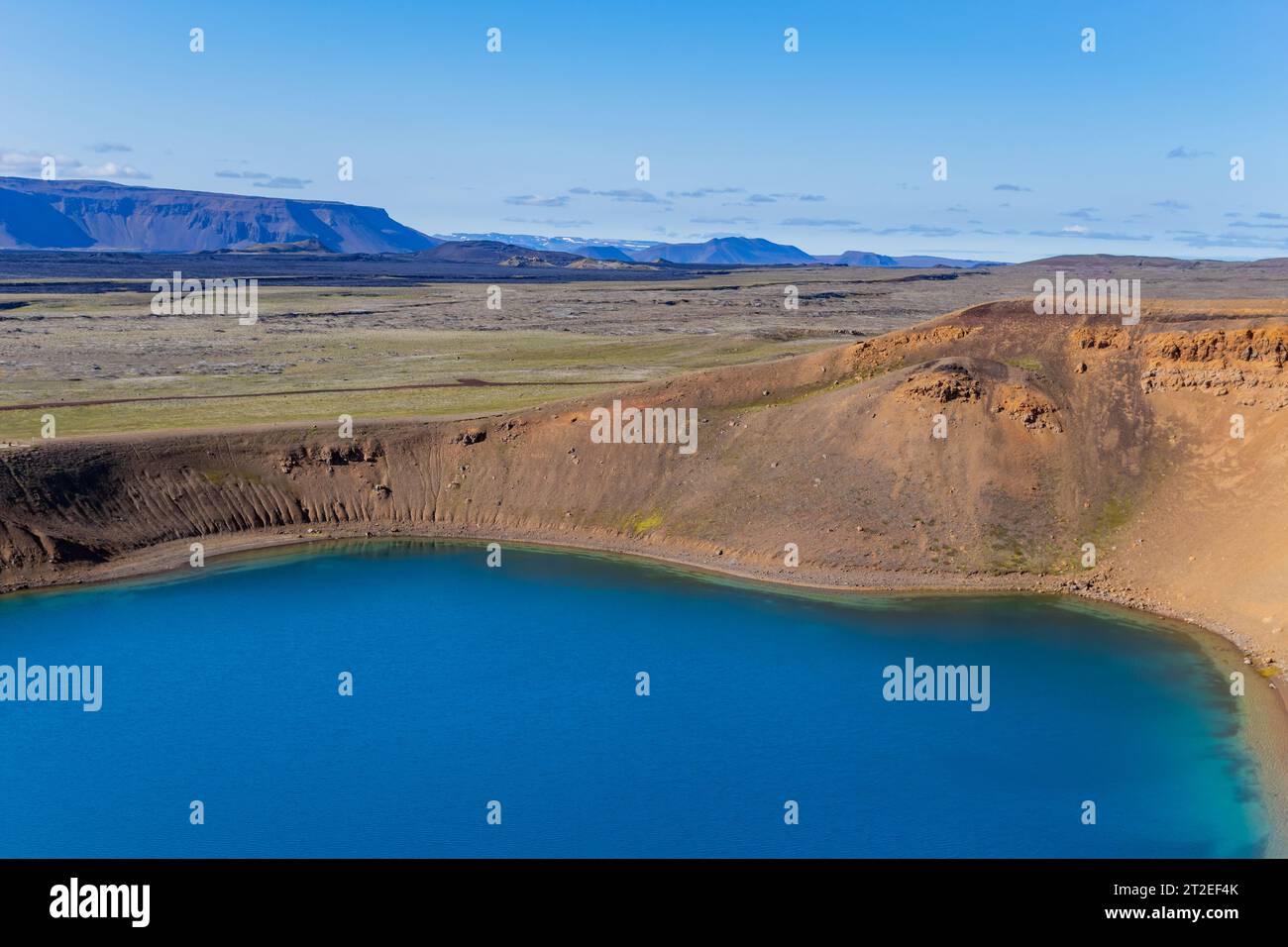 View of the Krafla, active caldera with a blue crater lake in the north ...