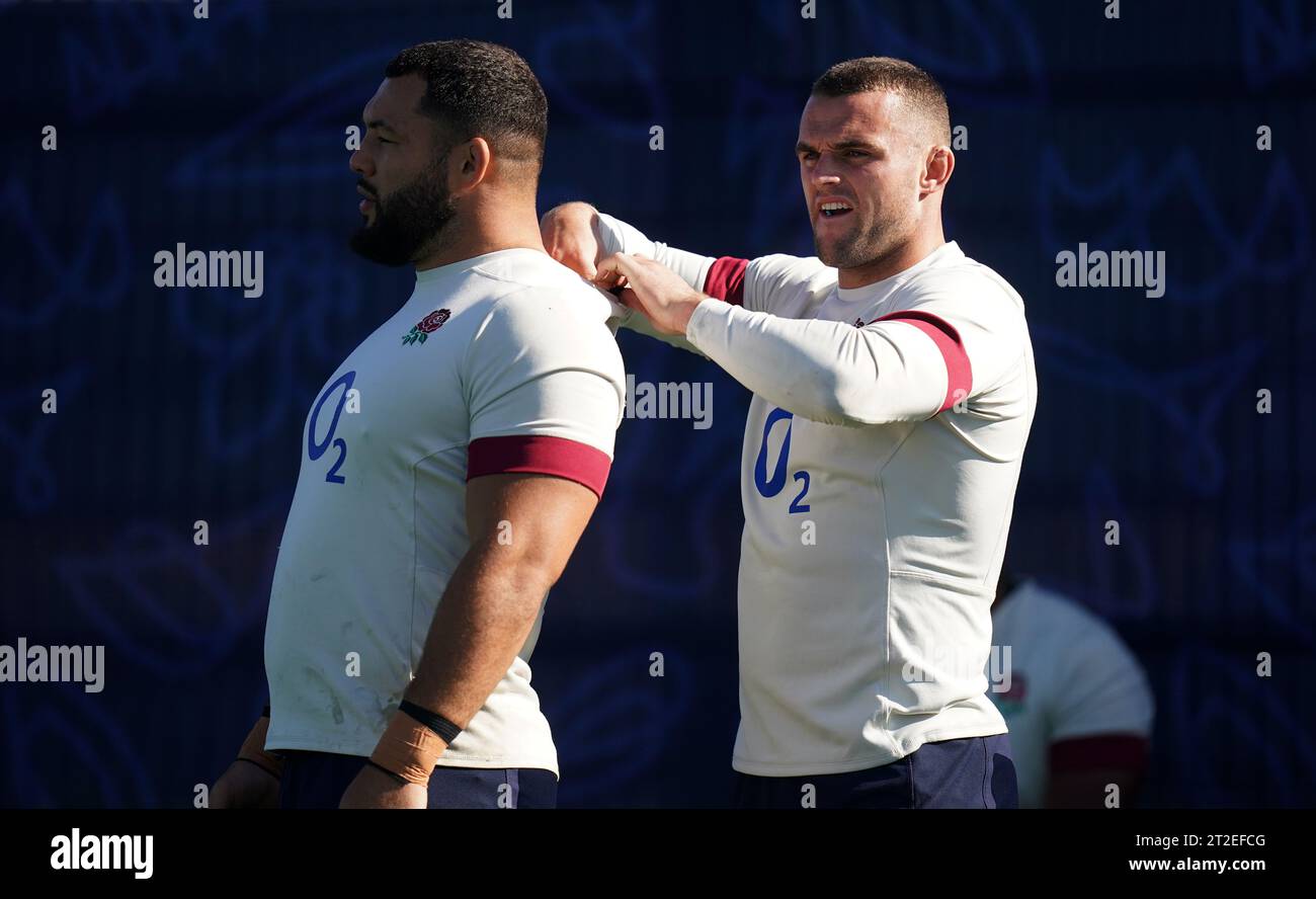 England's Ellis Genge (left) and Ben Earl during a training session at ...