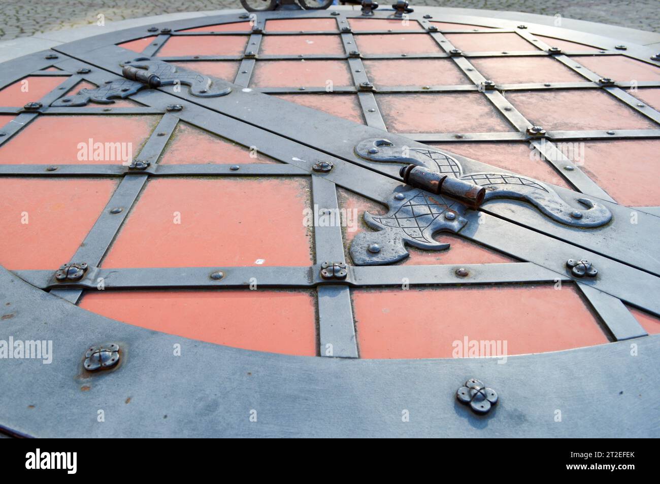 Texture of an old ancient medieval red antique sturdy iron metal door ...