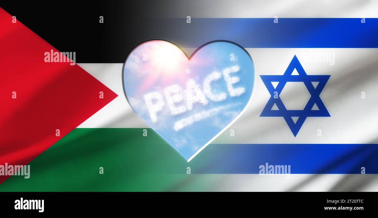 Concept of peace between Palestine and Israel with flags of each ...