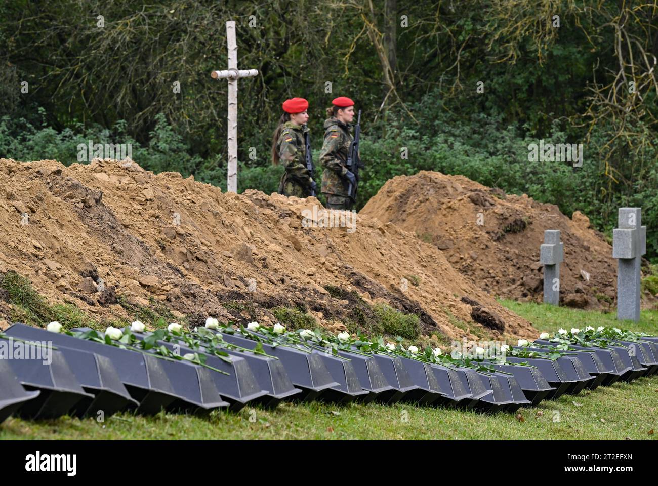 19 October 2023, Brandenburg, Lietzen: Small coffins containing the ...