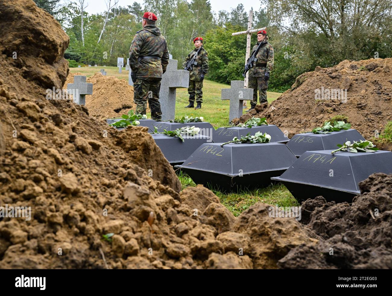 19 October 2023, Brandenburg, Lietzen: Small coffins containing the ...
