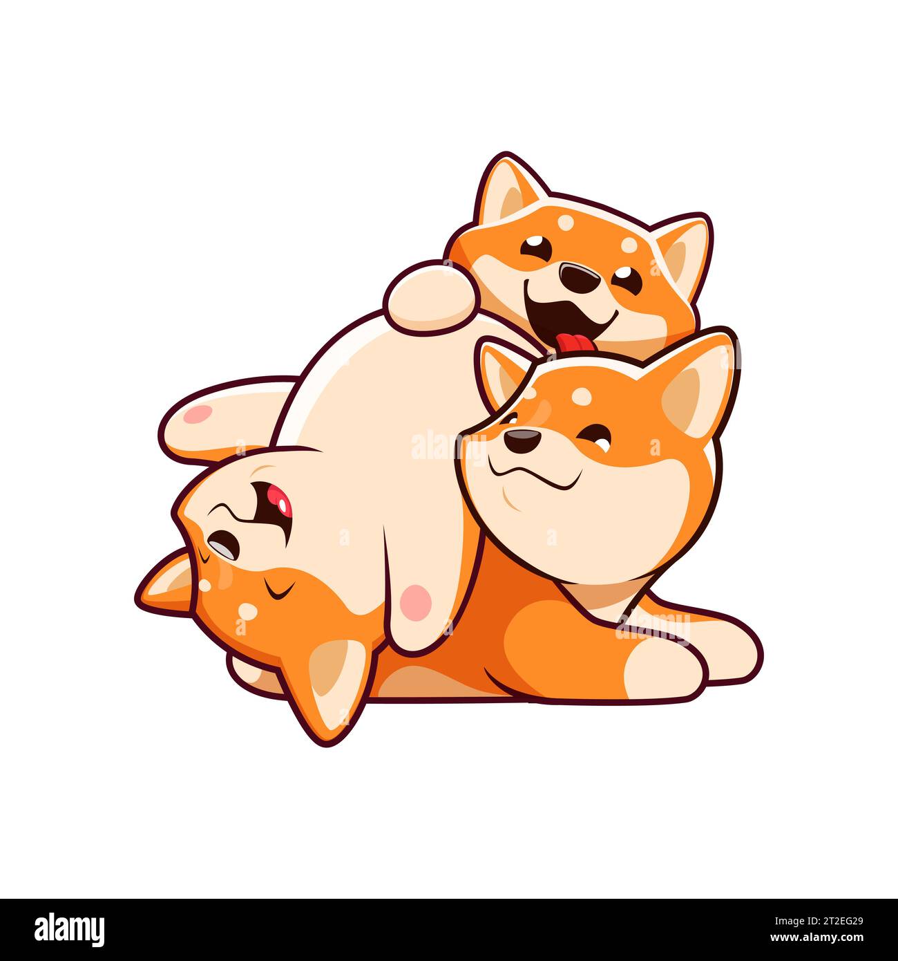Cartoon kawaii Shiba Inu dog playful puppies characters. Comical Shiba ...