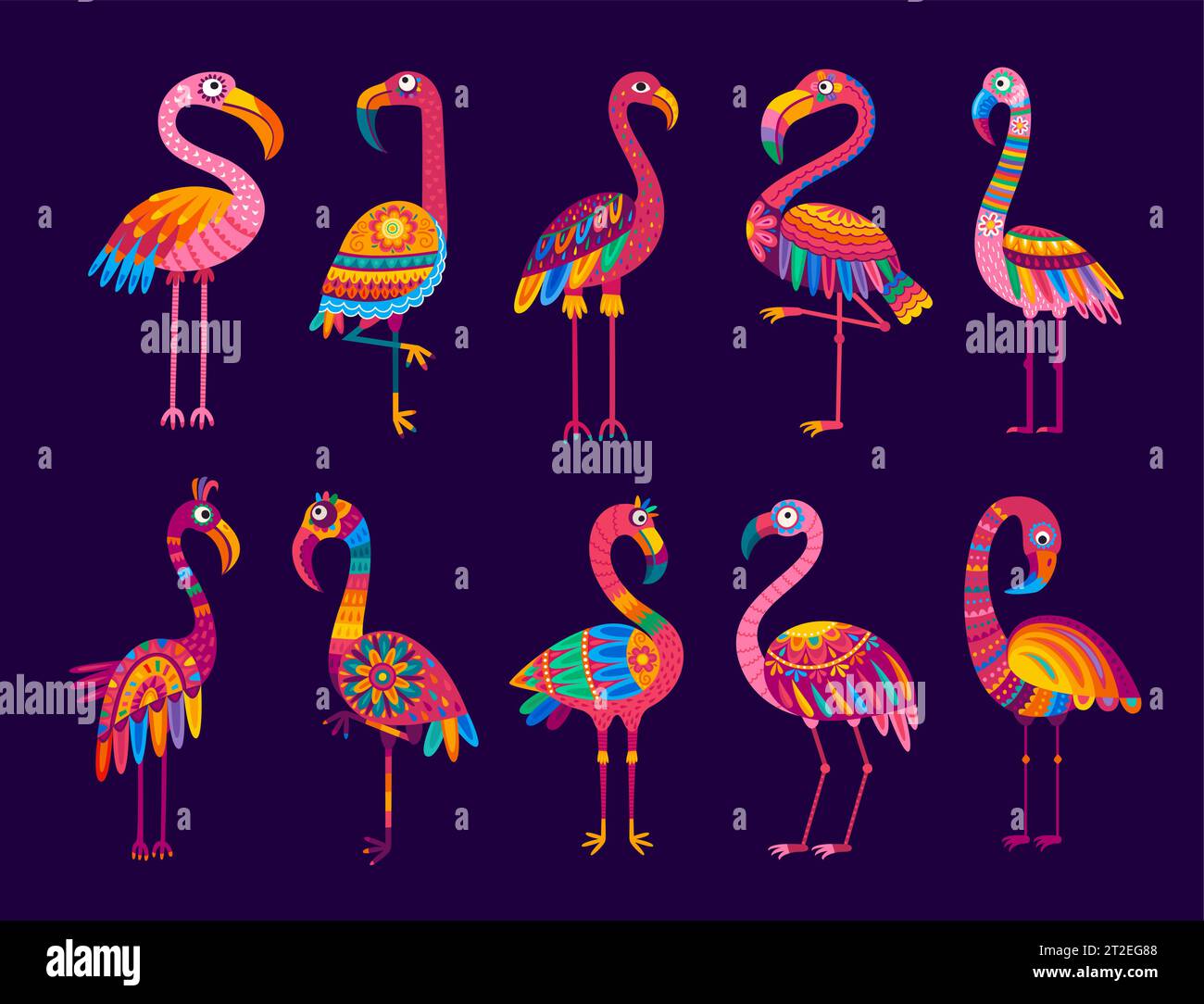 Cartoon brazilian flamingo birds. Isolated vector set of vibrant ...