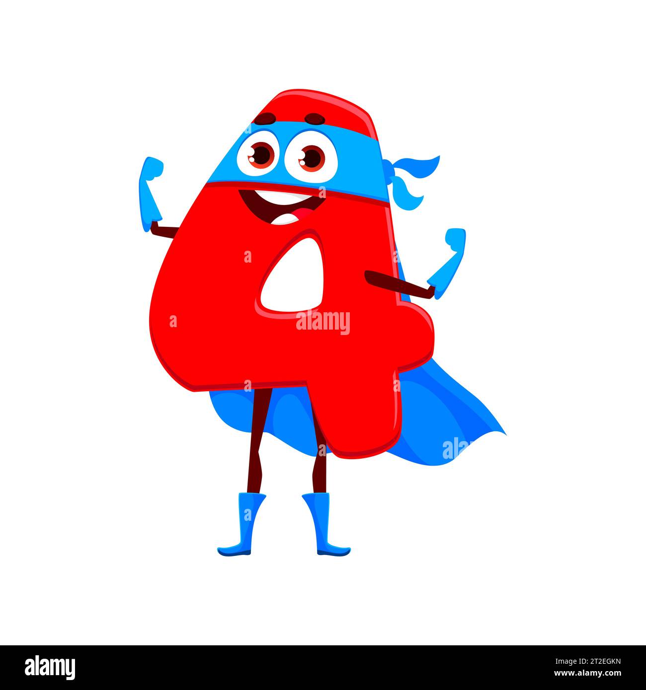 Cartoon math number four superhero character. Isolated vector playful ...