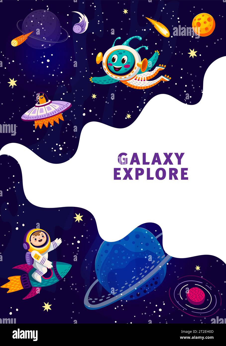 Space poster, landing page or flyer with galaxy planets and stars, kid ...
