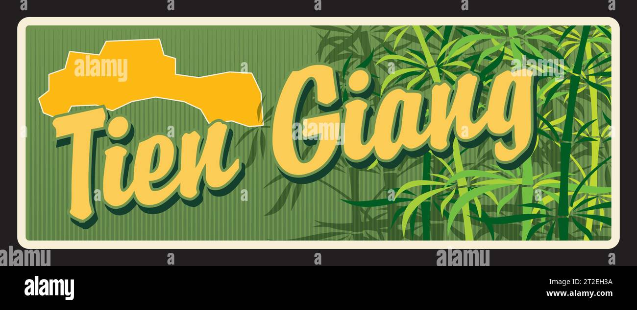 Tien Giang vietnamese province retro travel plate, Vietnam region retro plaque tourist ...