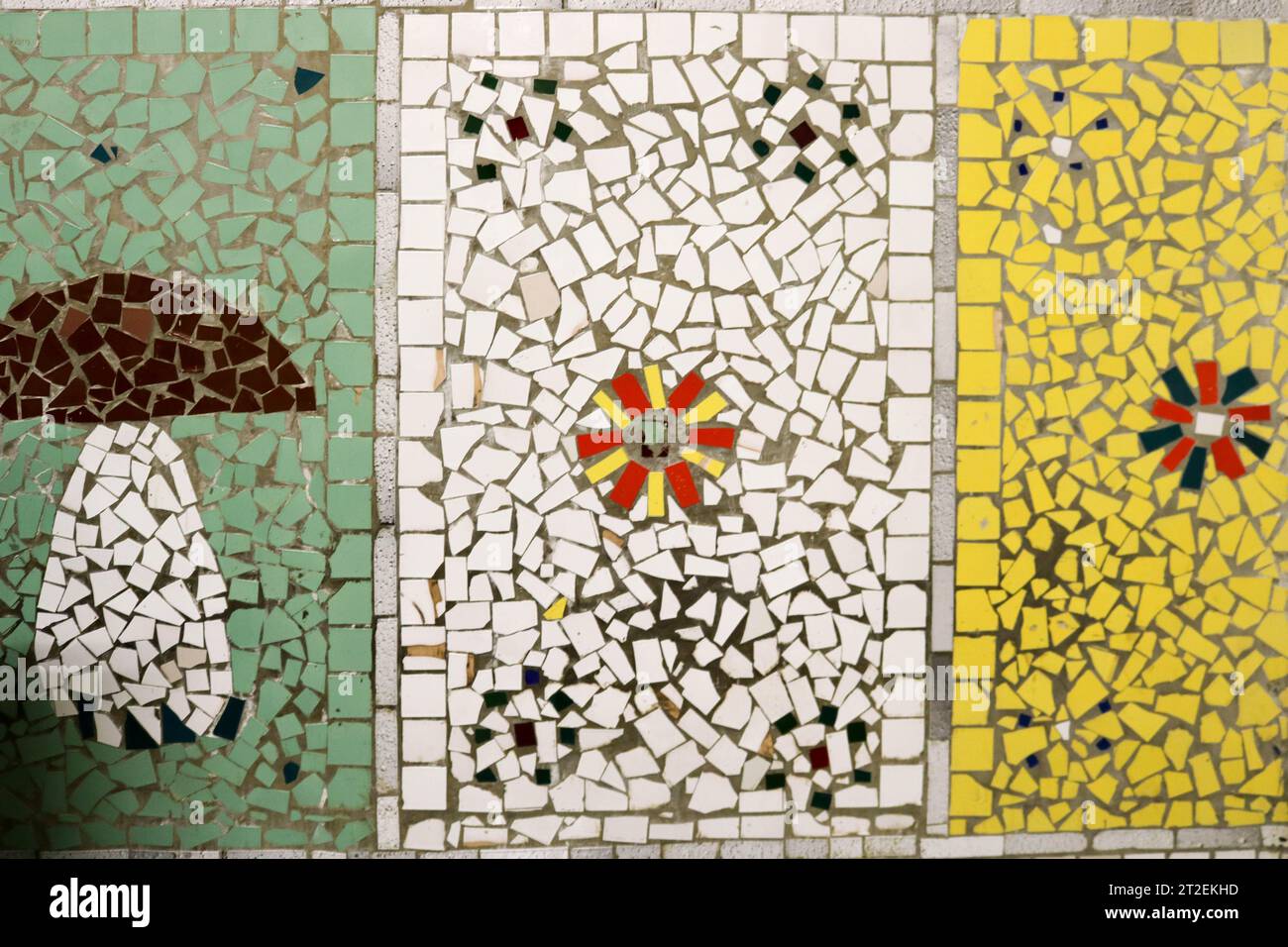 Texture of a ceramic mosaic of glass fragments of various colors with a ...