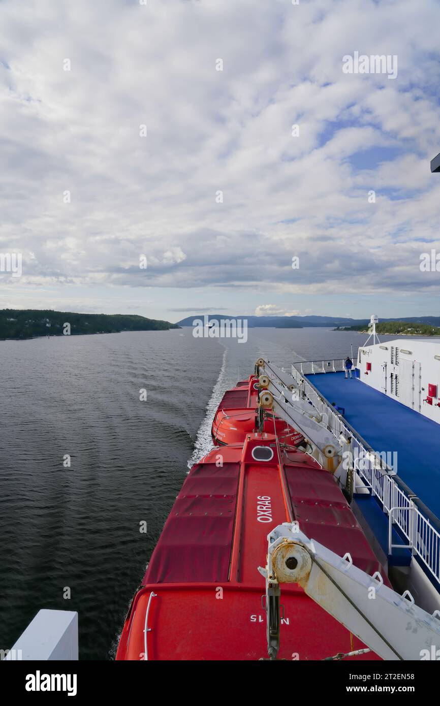 Ferry DFDS MS Crown Seaways on a route to Oslo. Rear view over the ...