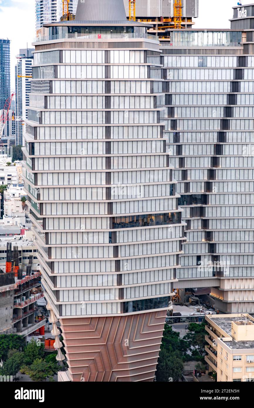 Tel Aviv, Israel - October 14, 2023: Totzeret HaAretz Towers, stylized ...
