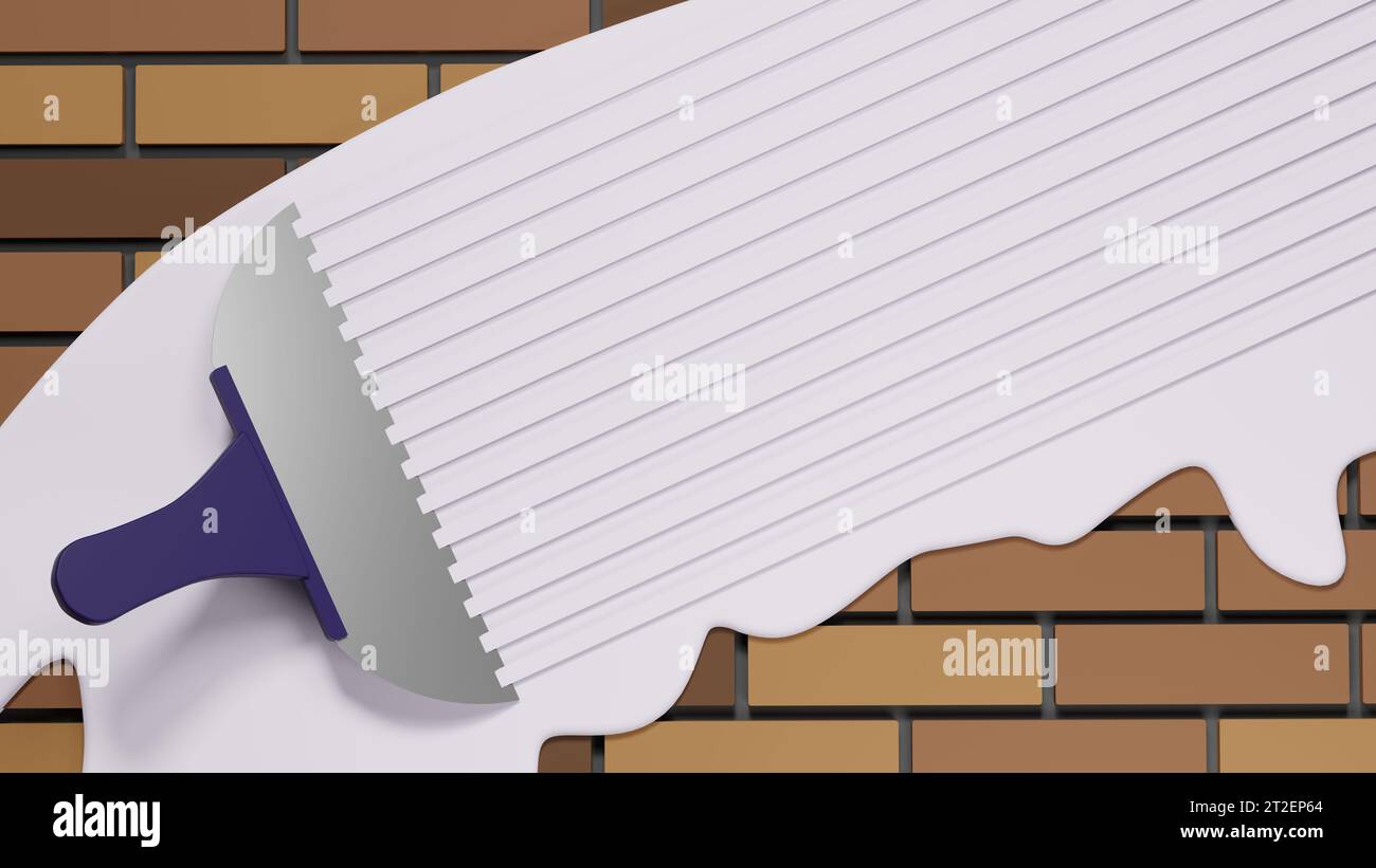 NOT AI 3D rendering of wide construction spatula prepares surface of ...