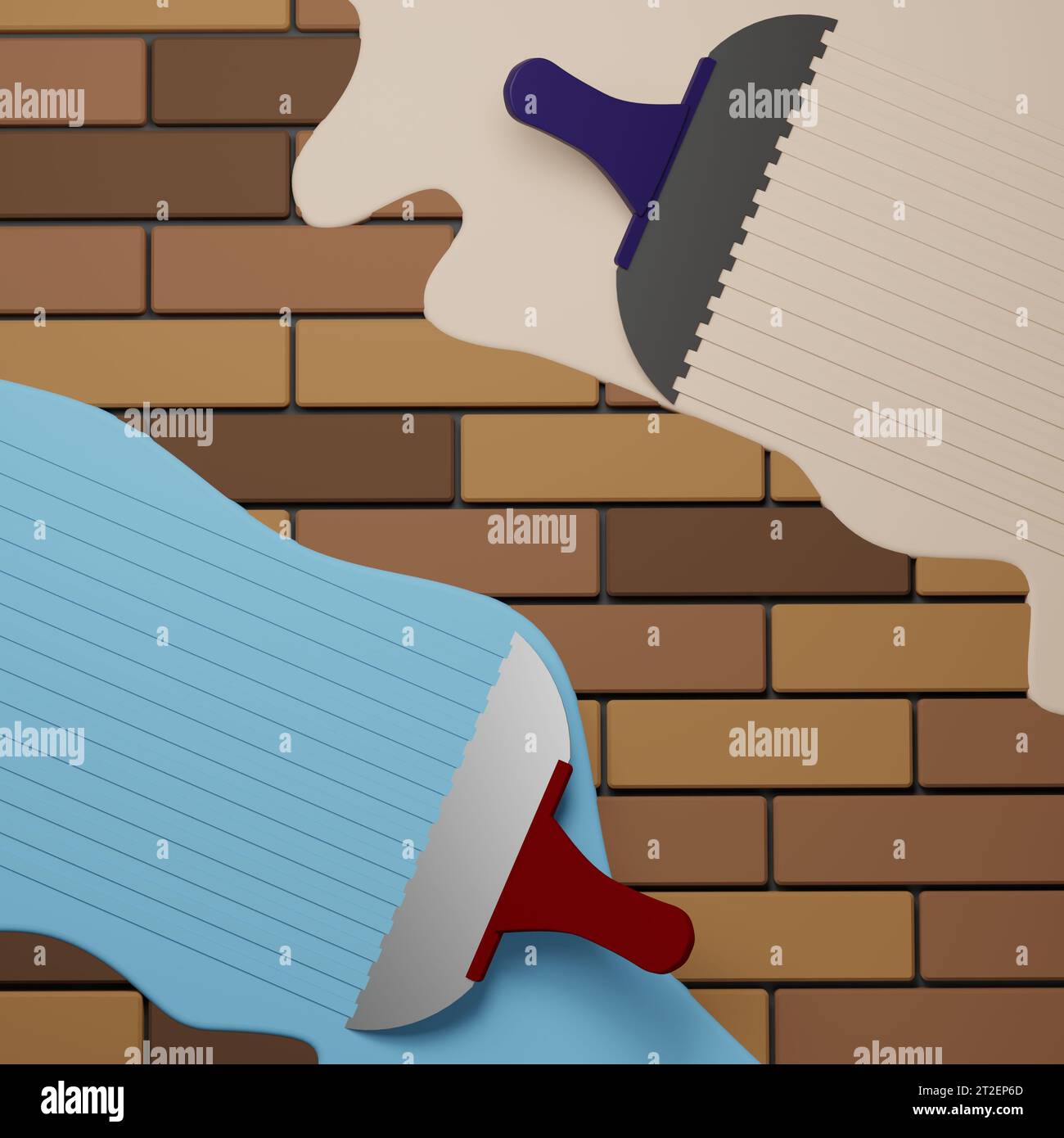 NOT AI 3D rendering of wide metal spatulas add volume to putty. Surface ...