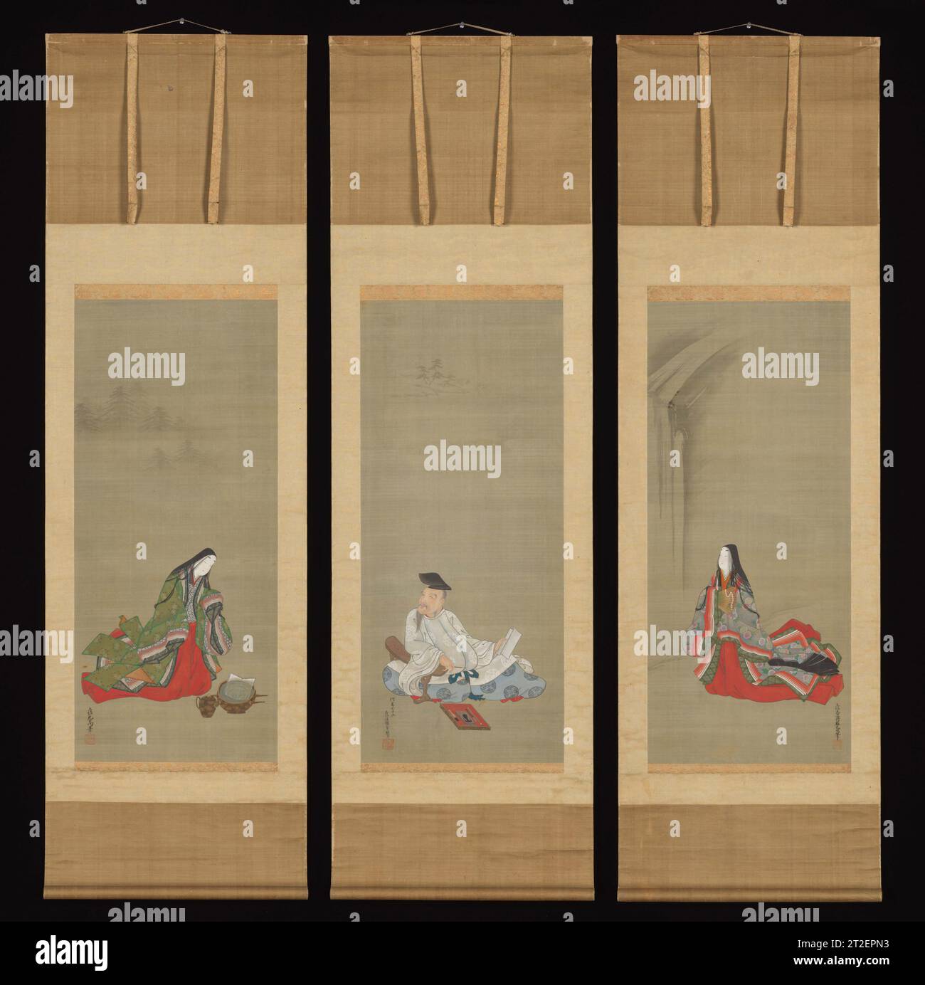 Portraits of Three Famous Poets: Hitomaro (M) ?Ise (R) ?Komachi (L ...